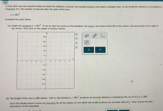 Solved: A crew chief uses the equation below to model the distance a ...