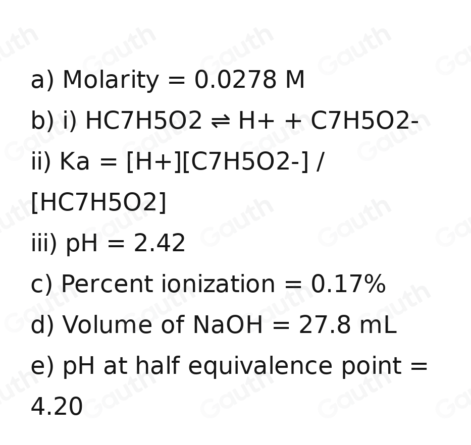 Solved: Benzoic acid, HC_7H_5O_2, is a monoprotic, benzene-based ...
