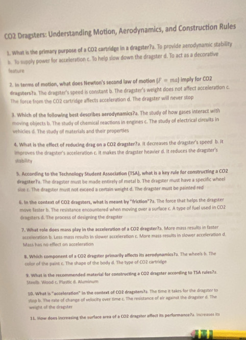 Solved: CO2 Dragsters: Understanding Motion, Aerodynamics, and ...