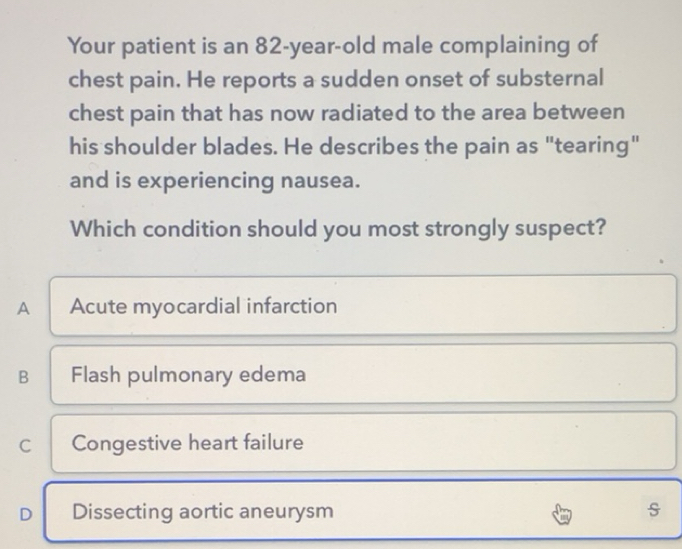 Solved: Your patient is an 82-year-old male complaining of chest pain ...
