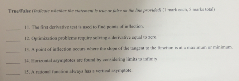 Solved: True/False (Indicate whether the statement is true or false on ...