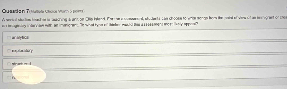 Solved: Question 7(Multiple Choice Worth 5 points) A social studies ...