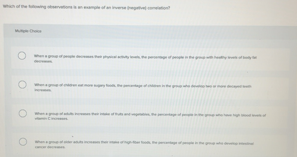 Solved: Which of the following observations is an example of an inverse ...