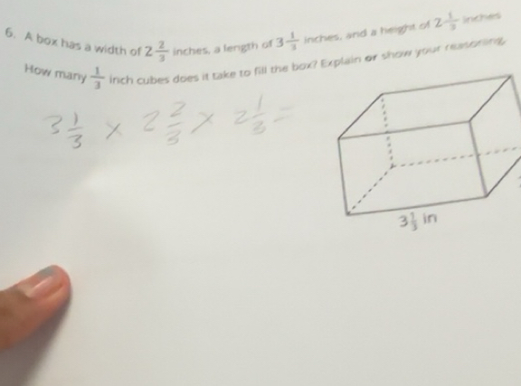 Solved: A box has a width of 2 2/3 inches, a length of 3 1/3 inches ...