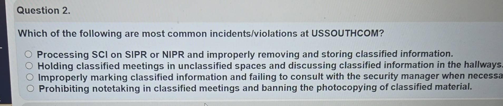 Solved: Which of the following are most common incidents/violations at ...