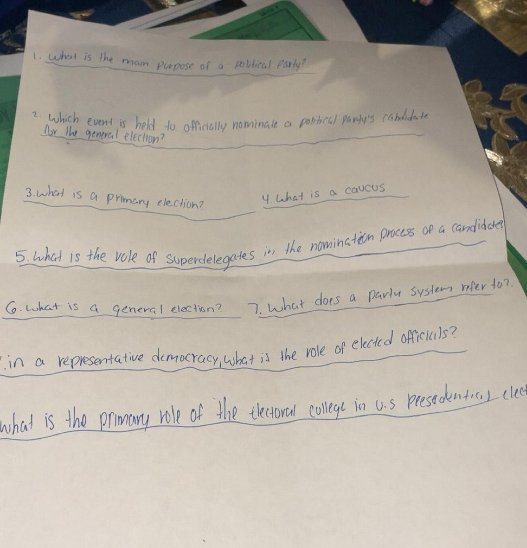 Solved: what is the main purpose of a political Party? 2. which evend ...