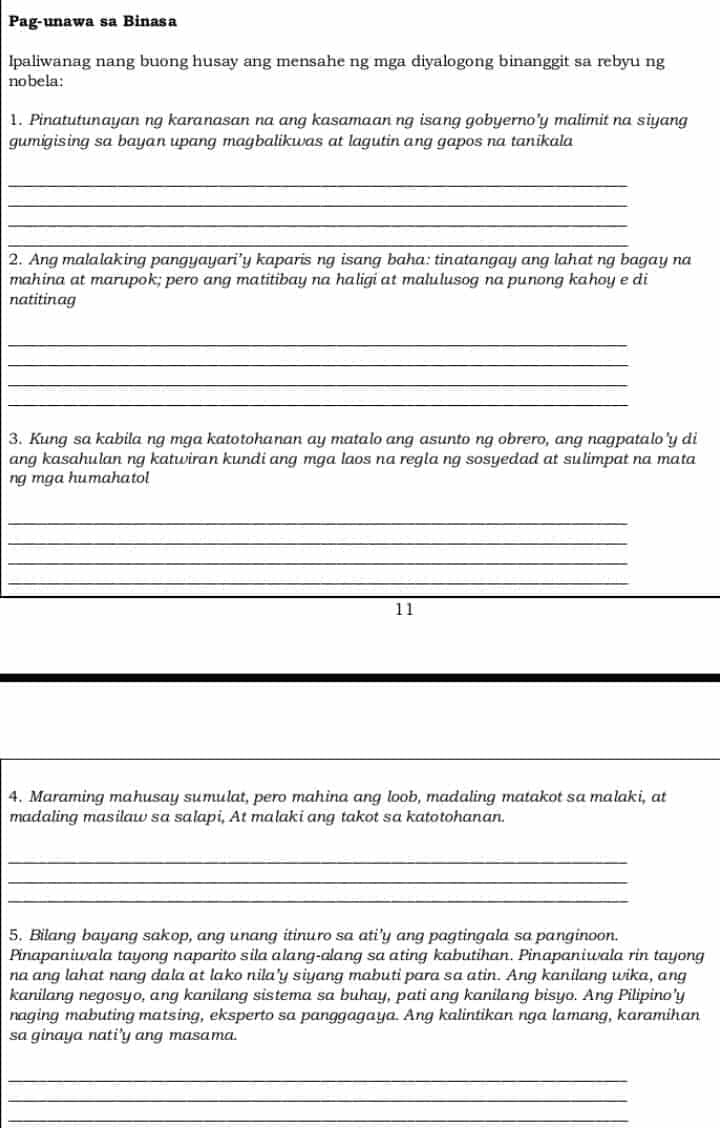 Solved: Pag-unawa sa Binasa Ipaliwanag nang buong husay ang mensahe ng ...