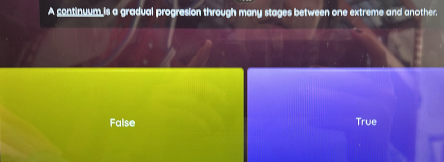 Solved: A continuum is a gradual progresion through many stages between ...