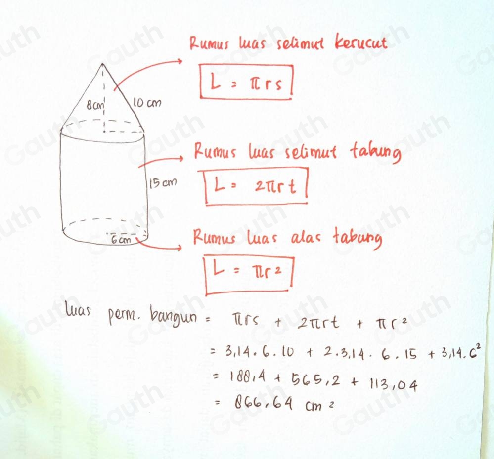 Telah dijawab:Perhatikan gambar berikut! Luas permukaan bangun ruang ...