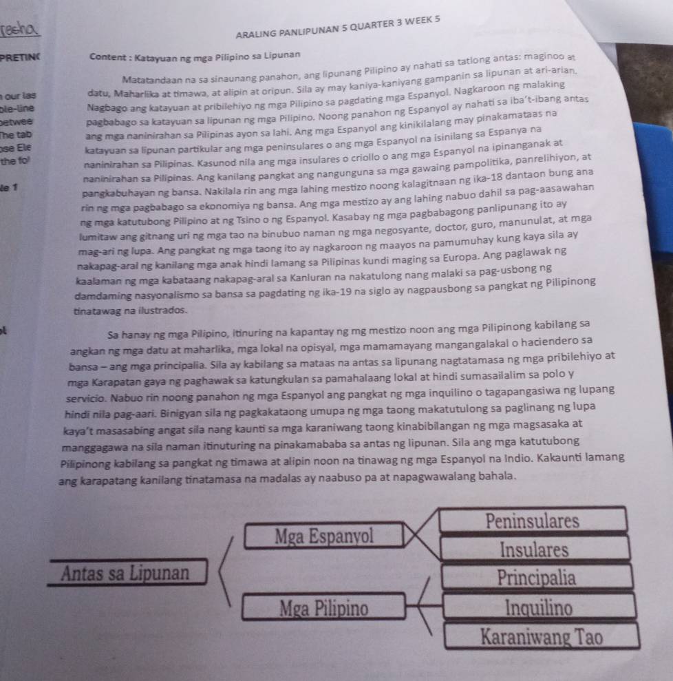 Solved: ARALING PANLIPUNAN 5 QUARTER 3 WEEK 5 PRETIN( Content ...