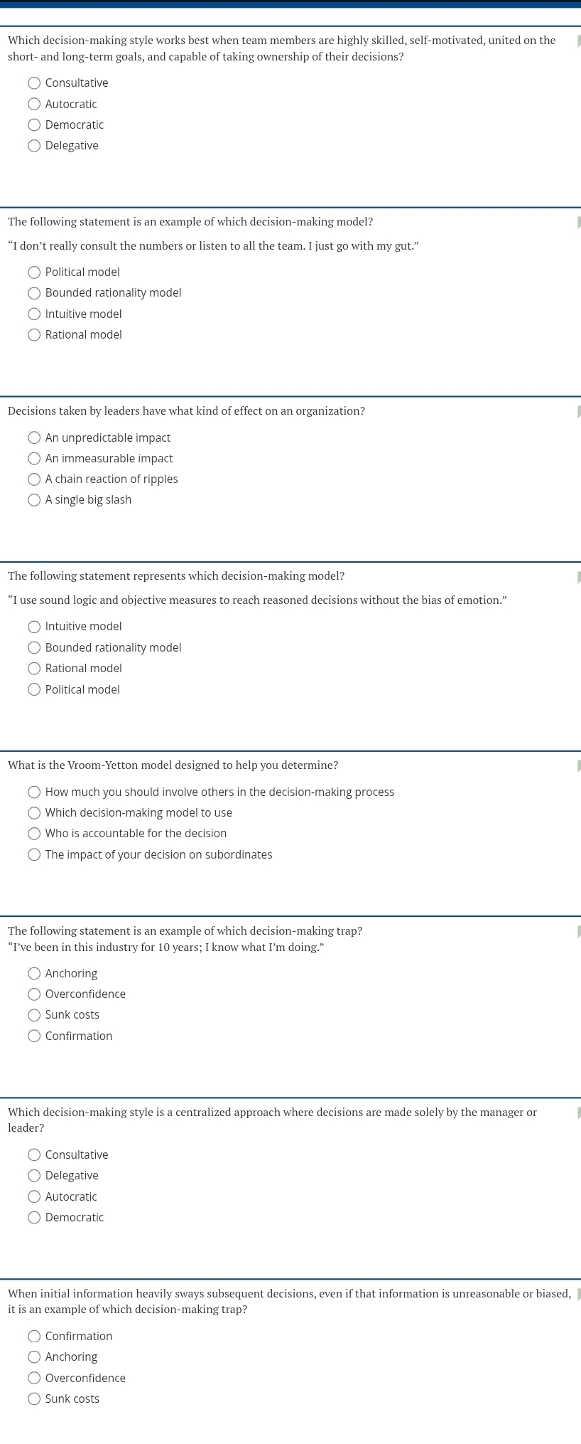Solved: Which decision-making style works best when team members are ...