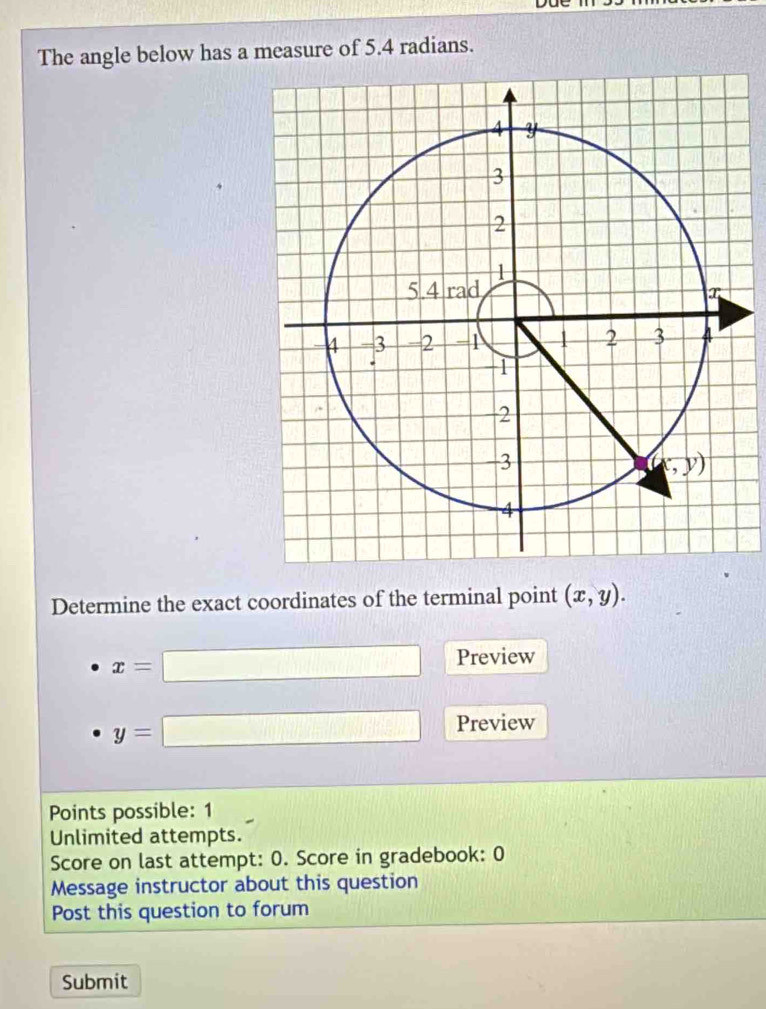 Solved: The angle below has a measure of 5.4 radians. Determine the ...