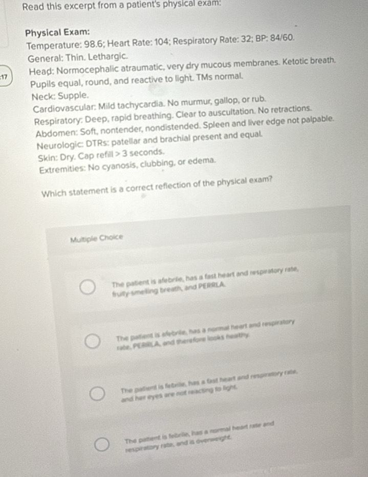 Solved: Read this excerpt from a patient's physical exam: Physical Exam ...