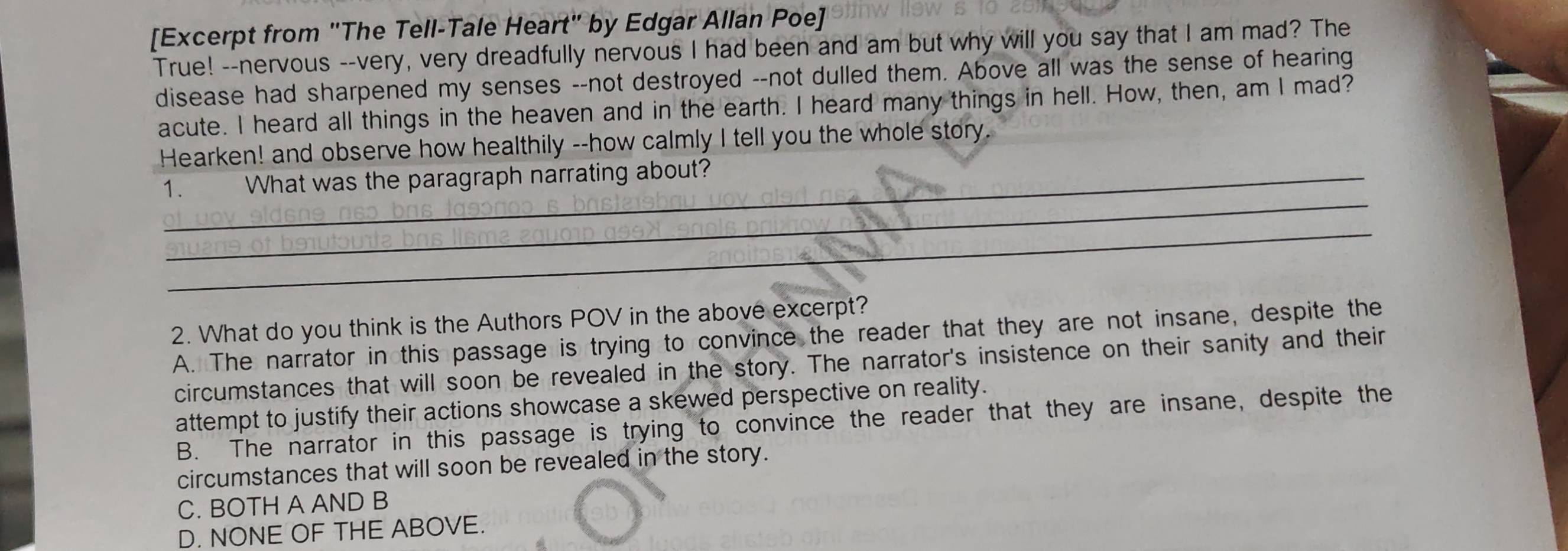 Solved: [Excerpt from "The Tell-Tale Heart" by Edgar Allan Poe] True ...