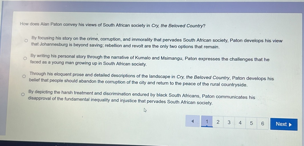 Solved: How does Alan Paton convey his views of South African society ...