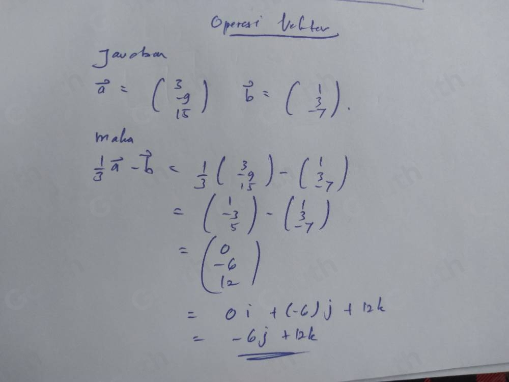 Telah dijawab:Diketahui vektor vector a=3i-9j+15k dan vector b=i+3k-7k ...