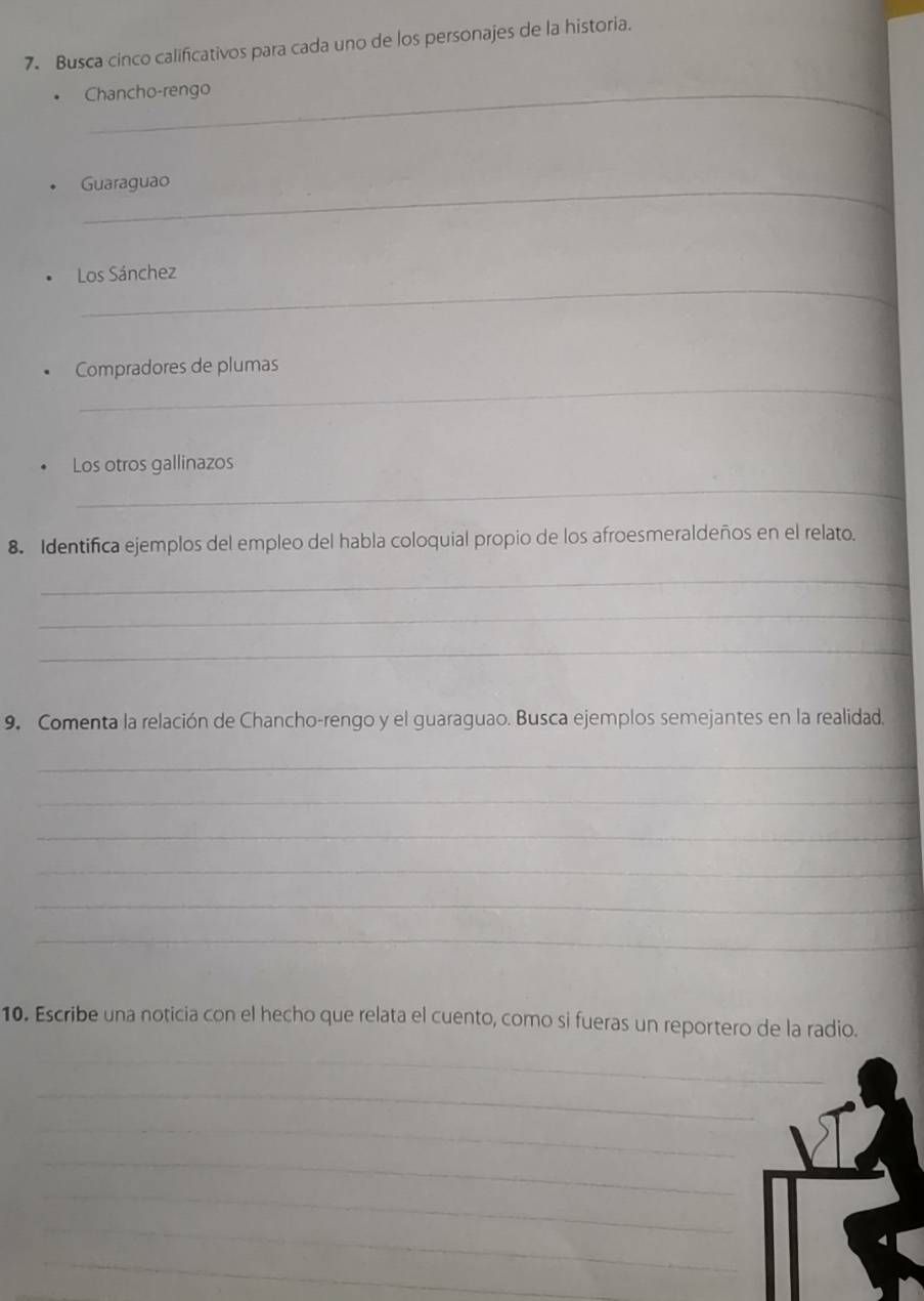 Resuelto:Busca cinco calificativos para cada uno de los personajes de ...