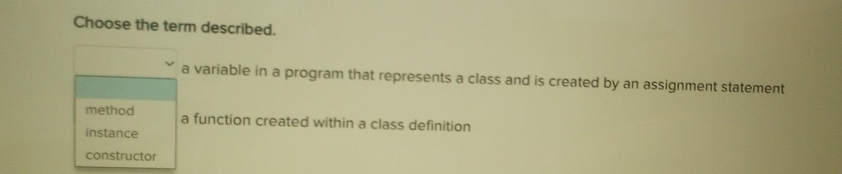 Solved: Choose the term described. a variable in a program that ...