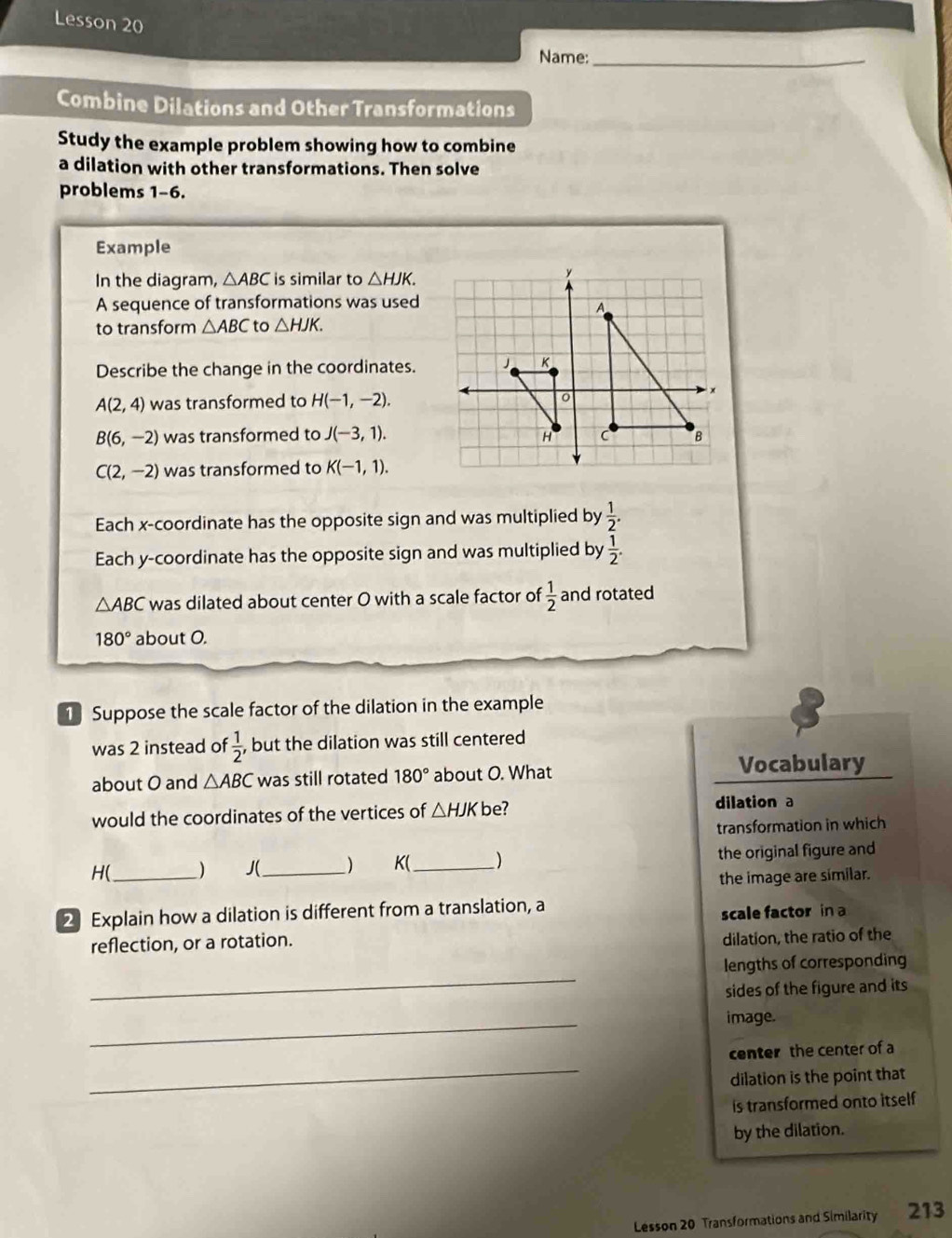 Solved: Lesson 20 Name:_ Combine Dilations and Other Transformations ...
