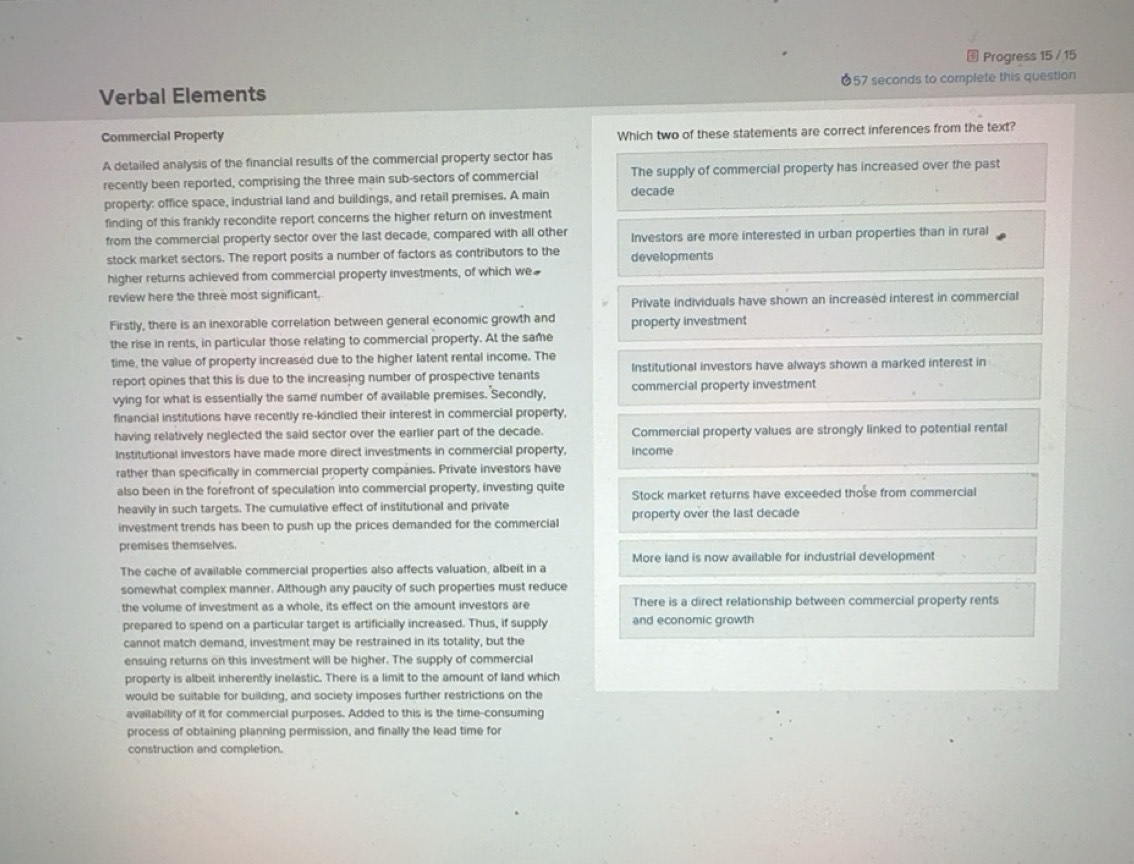 Solved: a Progress 15 / 15 Verbal Elements 057 seconds to complete this ...