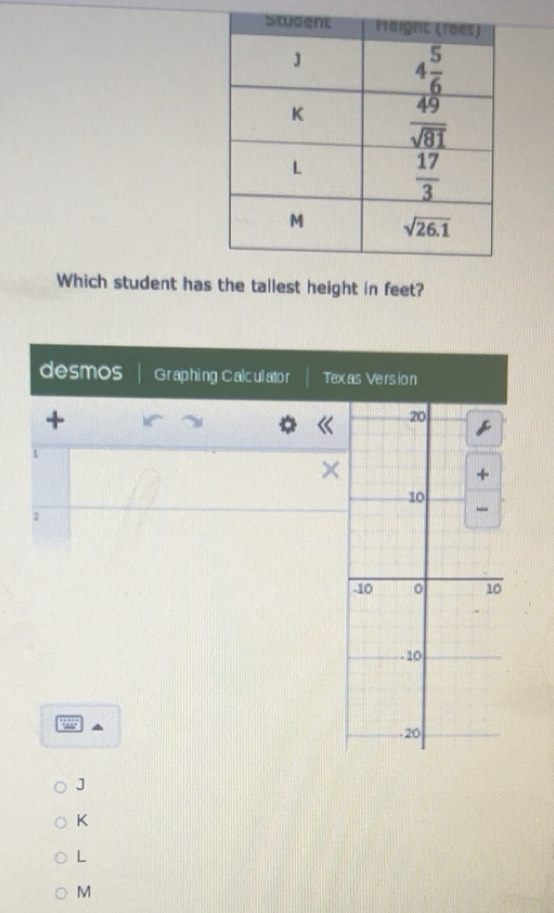 Solved: Which student has the tallest height in feet? desmos Graphing ...