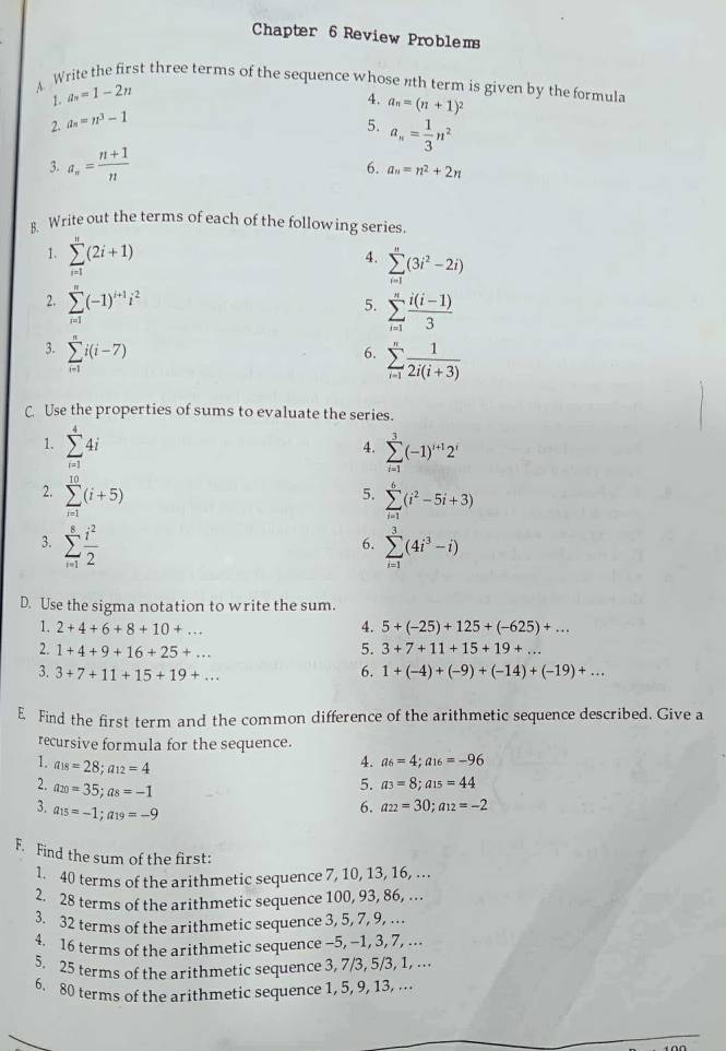 Solved: Chapter 6 Review Problems A Write the first three terms of the sequence whose nth term ...