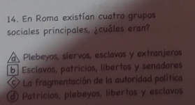 Resuelto:En Roma existían cuatro grupos sociales principales, ¿cuáles ...