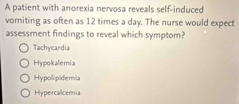 Solved: A patient with anorexia nervosa reveals self-induced vomiting ...