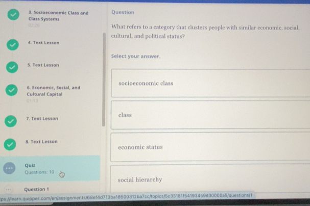 Solved: Socioeconomic Class and Question Class Systems What refers to a ...