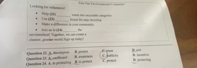 Giải quyết:Join Our Environmental Campaign! Looking for volunteers ...