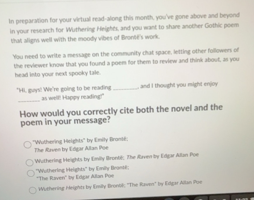 Solved: In preparation for your virtual read-along this month, you've ...