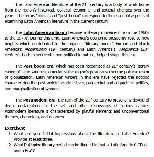 Solved: The Latin American literature of the 21^(st) century is a body ...