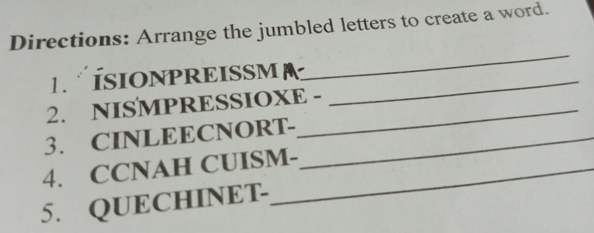Solved: Directions: Arrange the jumbled letters to create a word. 1 ...