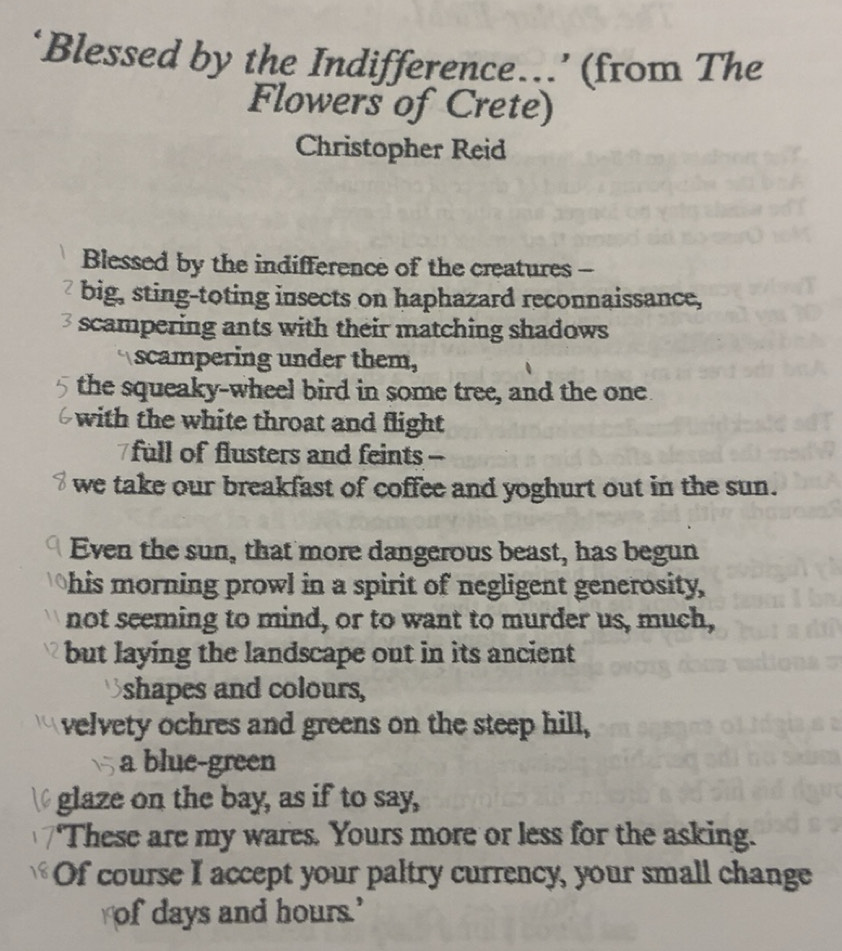 Solved: ‘Blessed by the Indifference..’ (from The Flowers of Crete ...