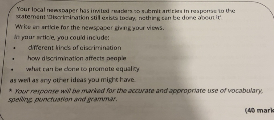 Solved: Your local newspaper has invited readers to submit articles in ...