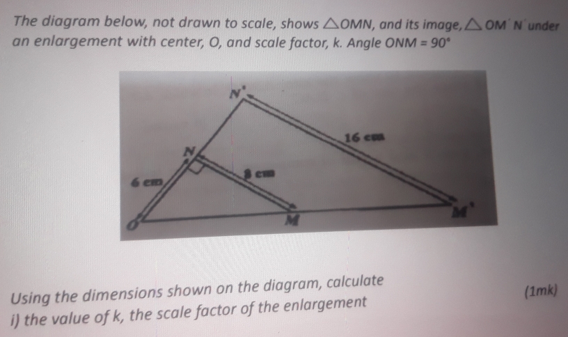 Solved: The diagram below, not drawn to scale, shows OMN , and its ...