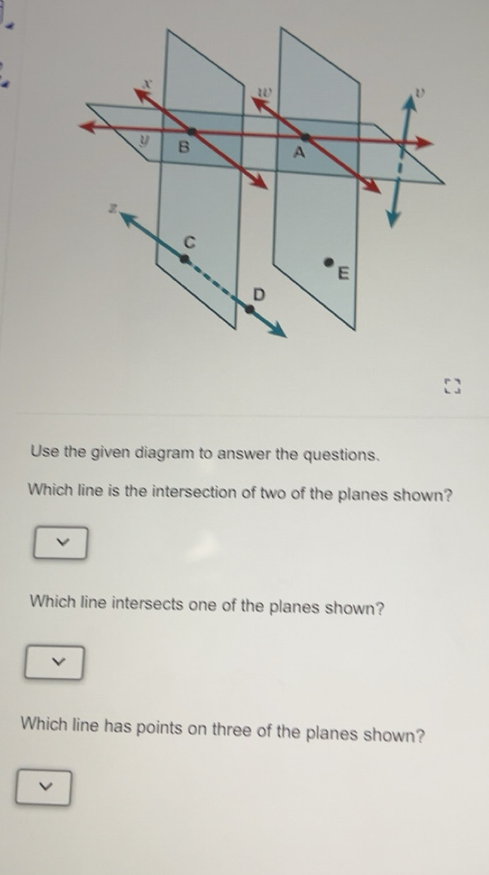 Solved: x w ν y B A z、 C E D Use the given diagram to answer the ...