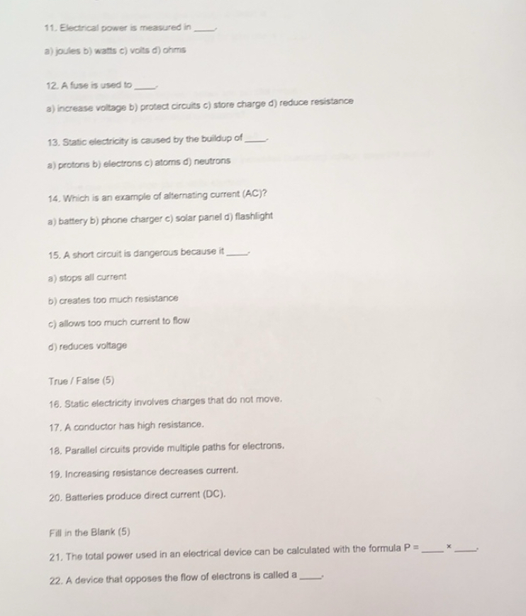 Solved: Electrical power is measured in_ a) joules b) watts c) volts d ...