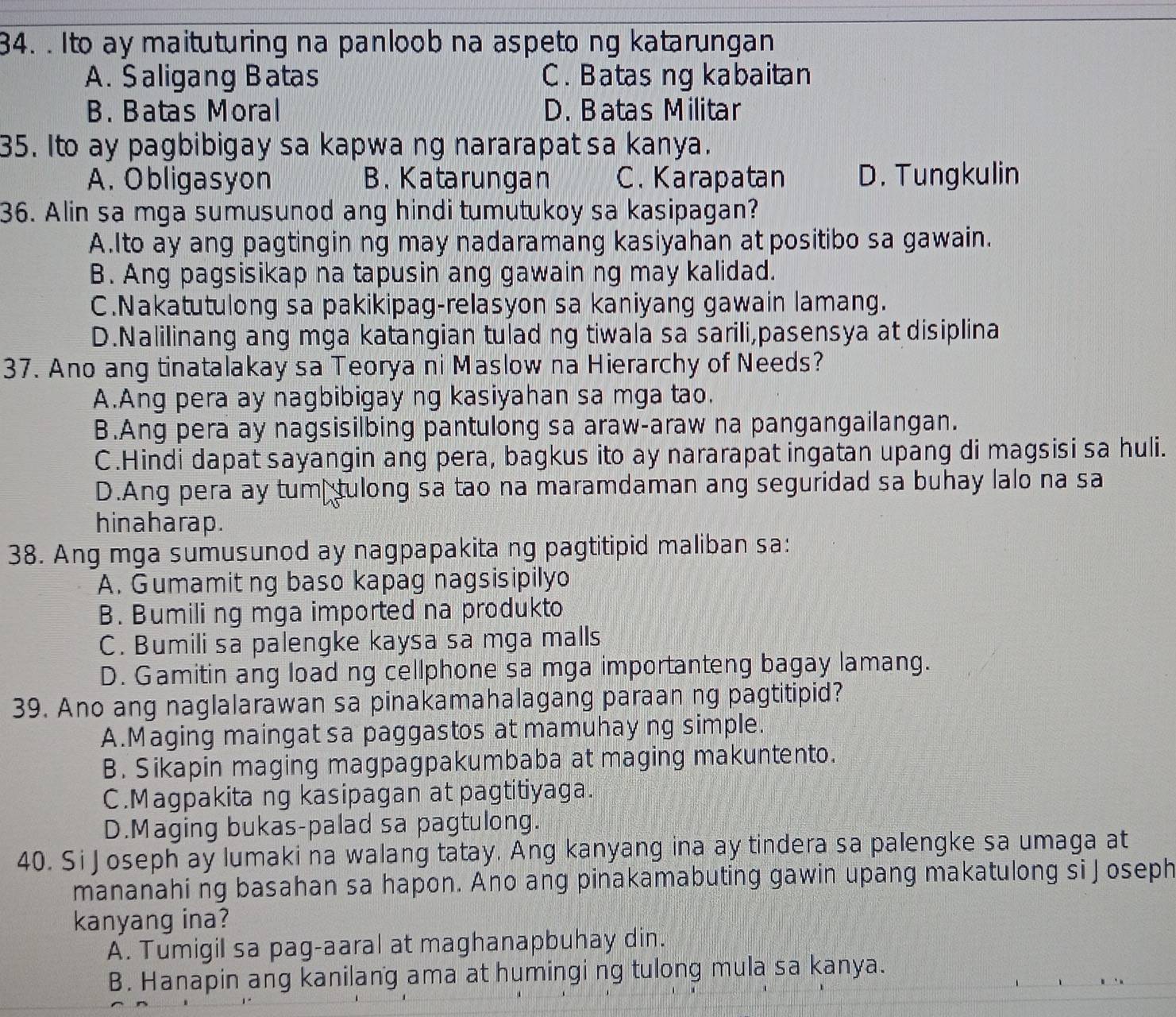 Solved: Ito ay maituturing na panloob na aspeto ng katarungan A ...