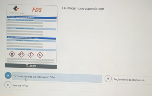 Resuelto:La imagen corresponde con A Ficha técnica de un reactivo en ...
