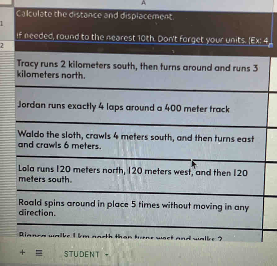 A Calculate the distance and displacement. 1 if needed, round to the ...