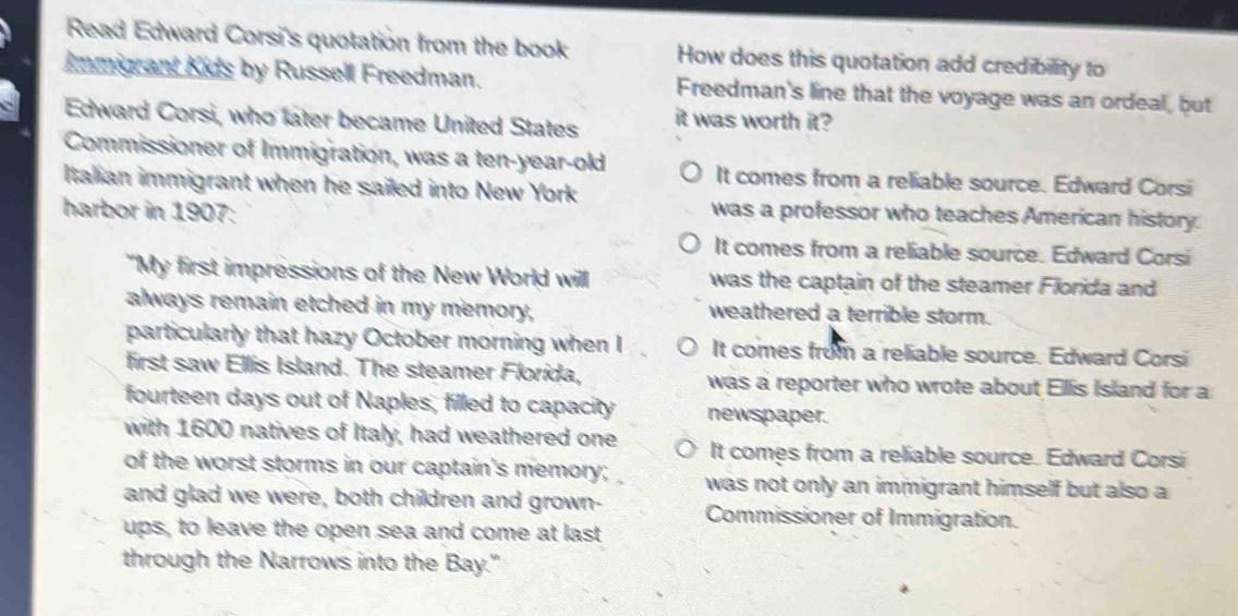 Solved: Read Edward Corsi's quotation from the book How does this ...