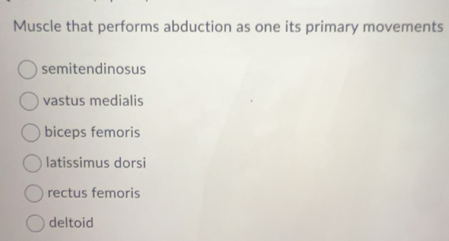 Solved: Muscle that performs abduction as one its primary movements ...