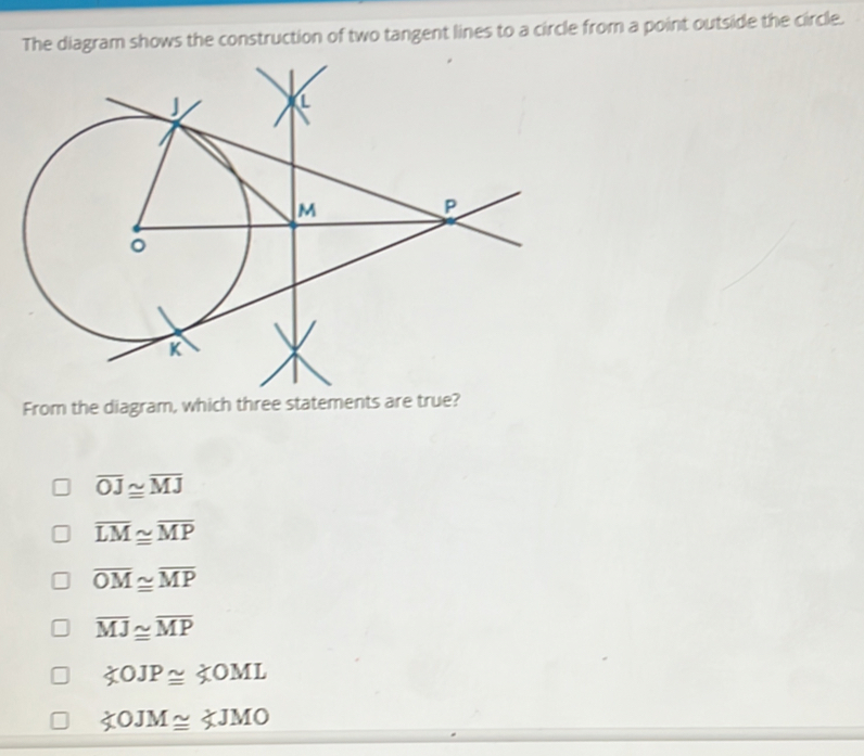 Solved: The diagram shows the construction of two tangent lines to a circle from a point outside ...