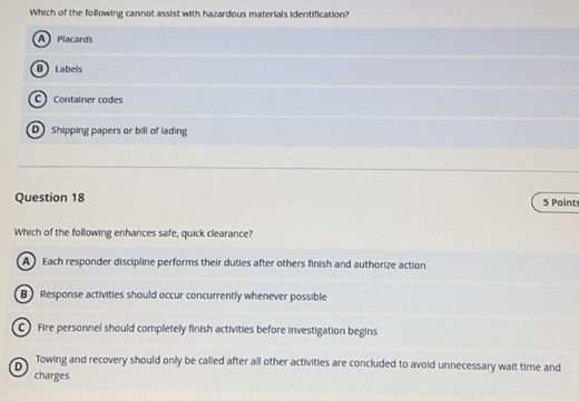 Solved: Which of the following cannot assist with hazardous materials ...