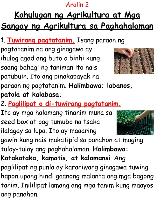 Solved: Aralin 2 Kahulugan ng Agrikultura at Mga Sangay ng Agrikultura ...