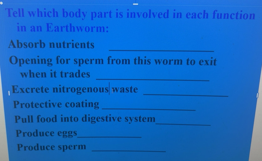Solved: Tell which body part is involved in each function in an ...