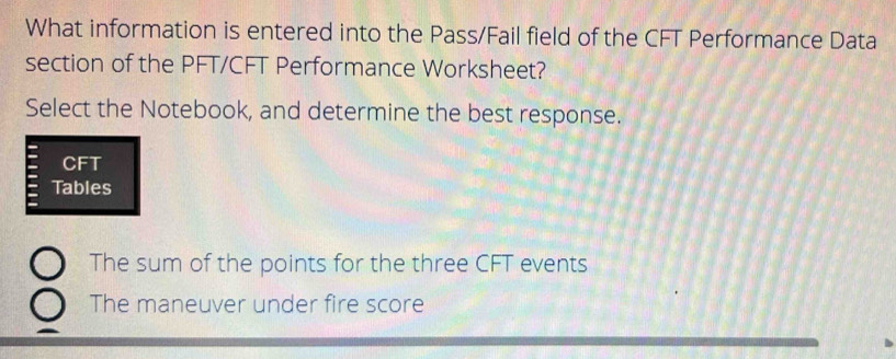 Solved: What information is entered into the Pass/Fail field of the CFT Performance Data section ...