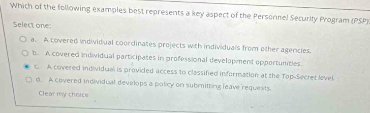 Solved: Which of the following examples best represents a key aspect of ...