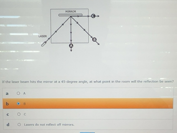 Solved: If the laser beam hits the mirror at a 45-degree angle, at what ...